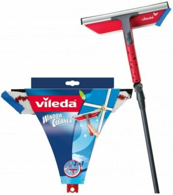 2in1 Vileda Window Cleaner Squeegee Extendable Pole Microfibre High ...
