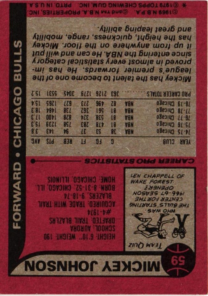 MICKEY JOHNSON CARD #59 FREE SHIP 50% OFF SALE B1003R1S14P8 | eBay