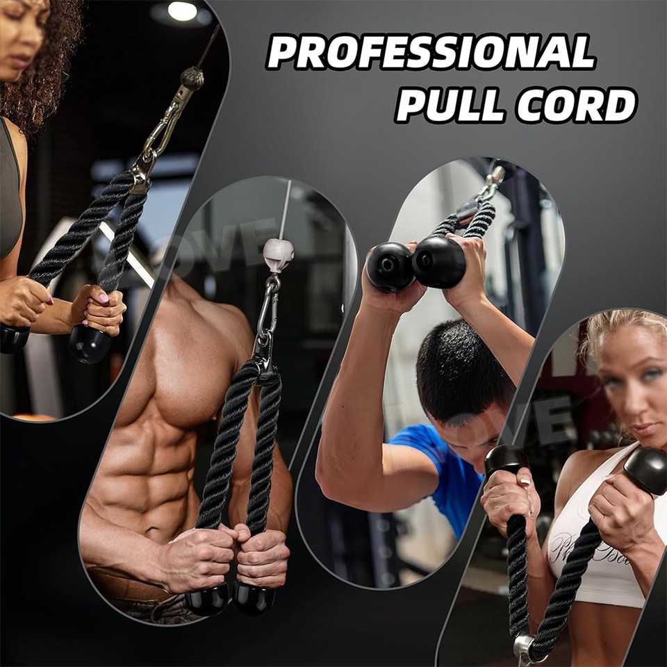 70cm Tricep Rope Gym Press Down Push Pull Cord Multi Lat Bar Cable ...