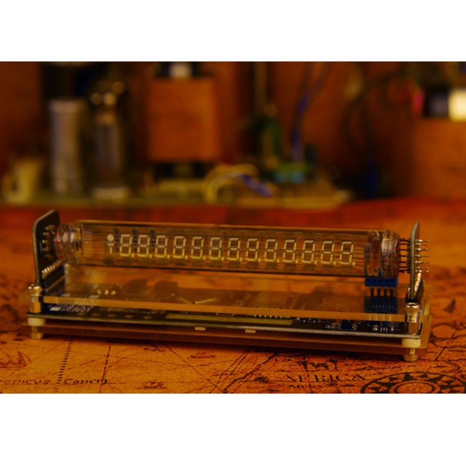 IV27 Desk Clock with Fluorescent Tube Display RGB Backlight and Remote ...