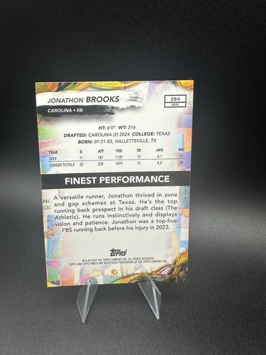 2024 Topps Finest Jonathan Brooks Blue Refractor /150 Rare #284 RC | eBay