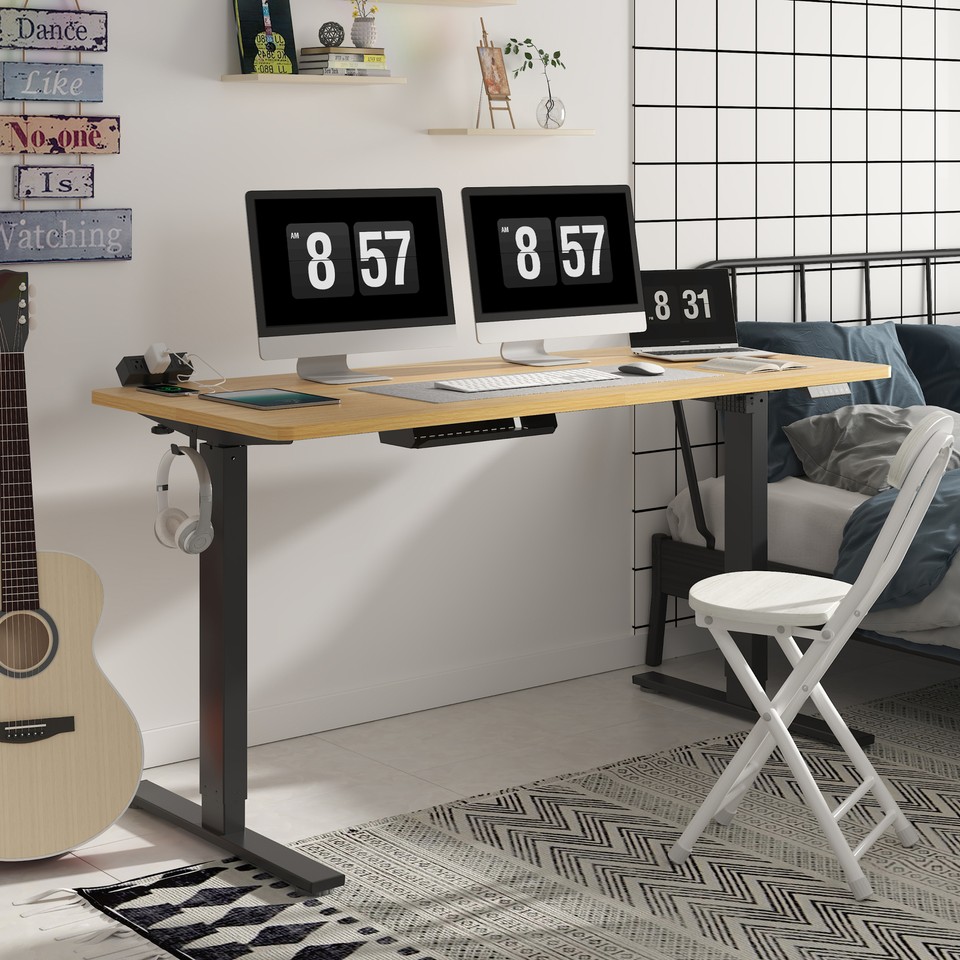 Adjustable Standing Desk with Built-In Cable Management and Hook, Black ...