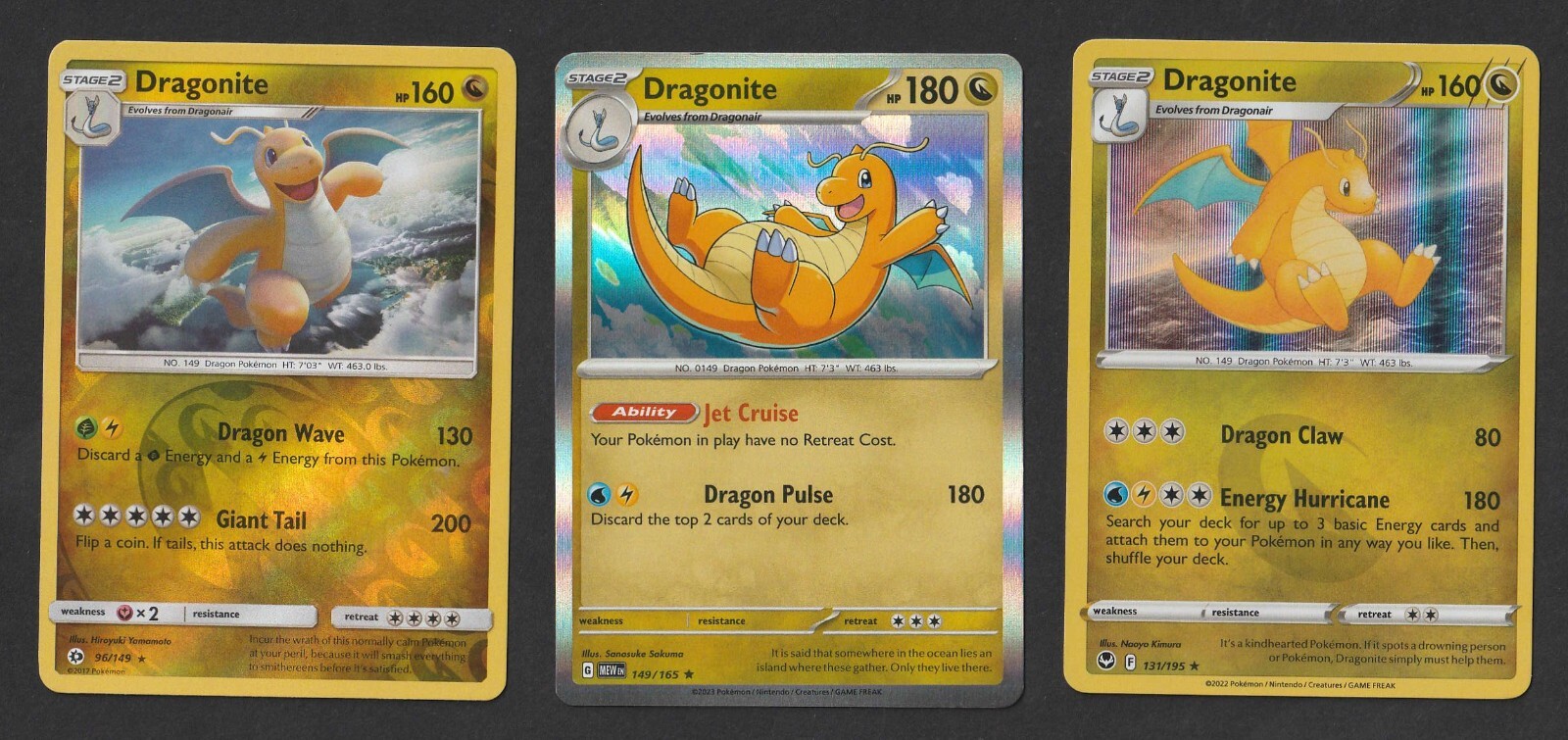 Dragonite Pokemon Card Collection Set of 3 English Cards Holo & Reverse ...