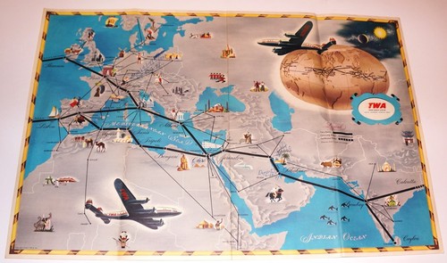 1948 TWA Trans World Airline Air Routes Map | eBay