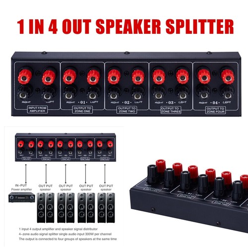 Passive 1-IN-4-OUT Amplifier/Speaker Splitter Box Distributor Audio ...