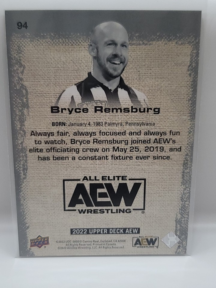 #94 BRYCE REMSBURG 2022 Upper Deck AEW Wrestling GOLD REFEREE | eBay