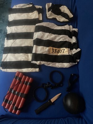 Men’s Striped Criminal halloween costume Size M w/accessories | eBay