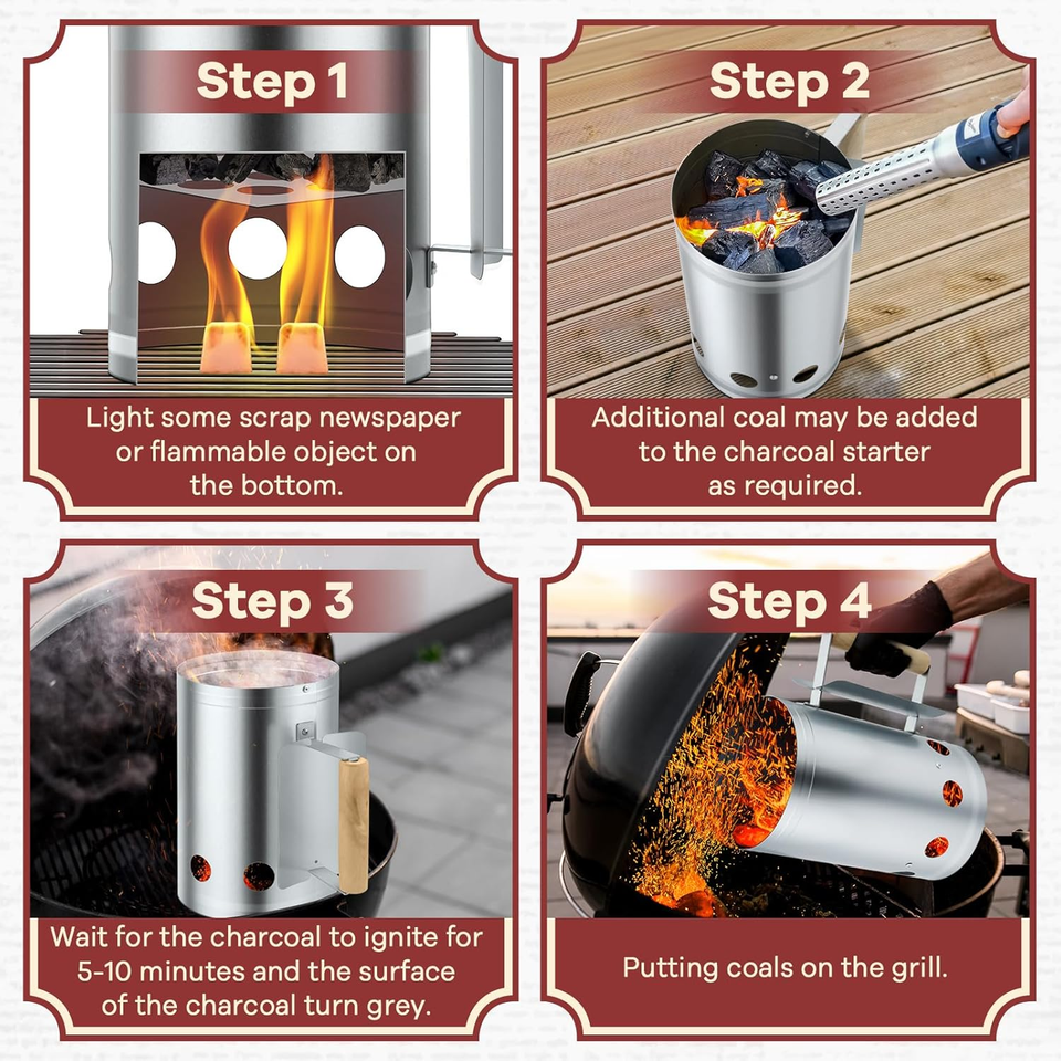 Charcoal Chimney Starter, Heavy Duty BBQ Chimney Starter Perfect for ...