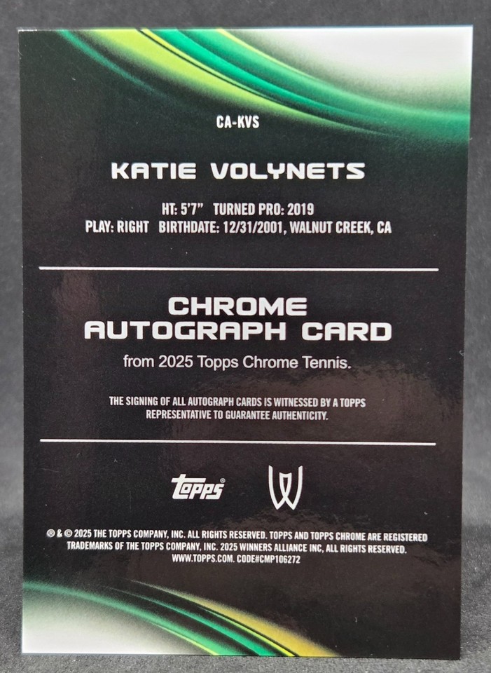 KATIE VOLYNETS 2025 TOPPS CHROME TENNIS BLUE GEOMETRIC REFRACTOR AUTO ...
