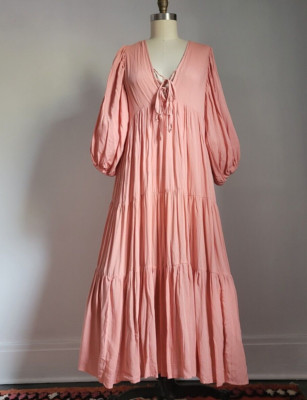 YOUNG FABULOUS & BROKE FLOWY BOHEMIAN HIPPIE PEACH MAXI DRESS w/FULL ...