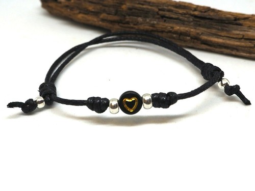Bracelet Heart With Thread Black of Cotton Adjustable | eBay