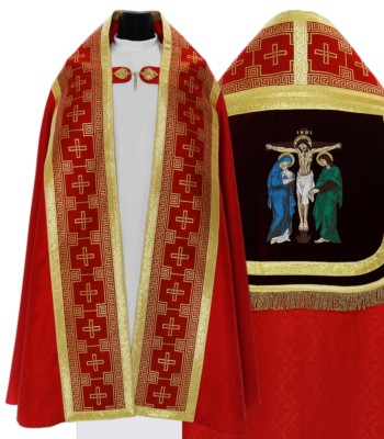 Red Roman Cope with stole "Crucifixion" KT017-AC25h6 Vestment Capa ...
