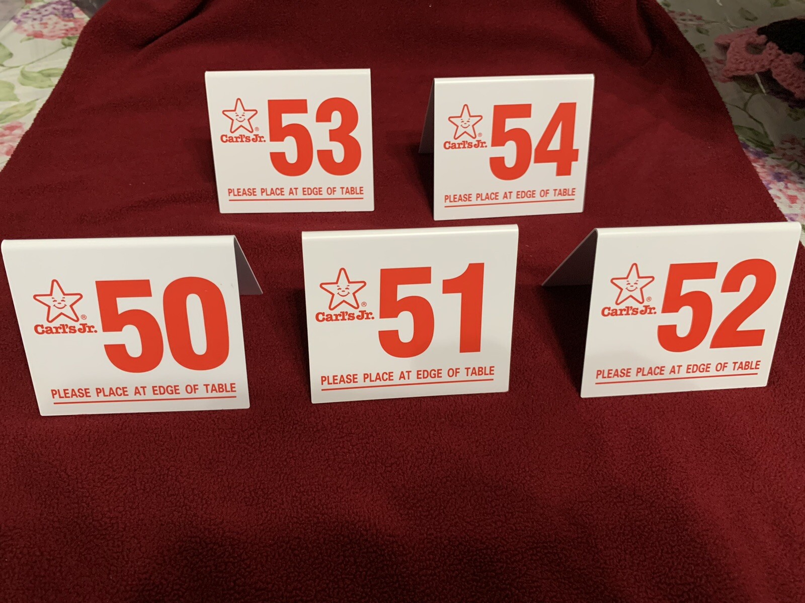 Classic Carls Jr Table Tent Number 00 thru 99 | eBay