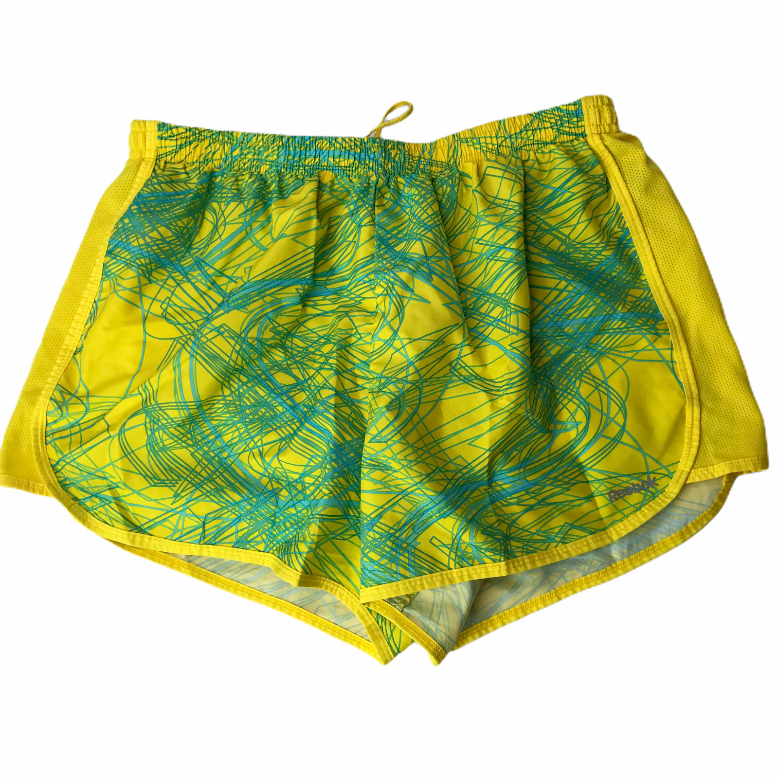 Reebok Athletic Run Shorts Crossfit Yellow Blue Lines… - Gem