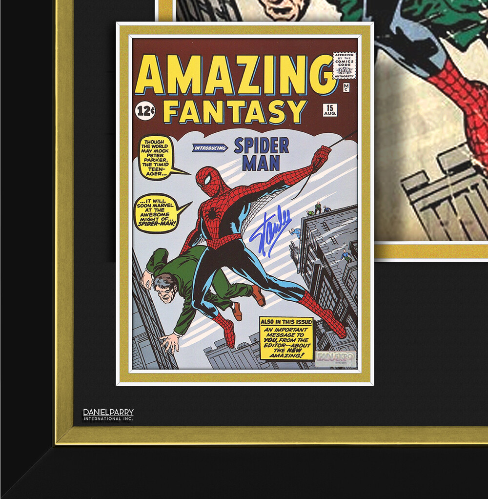 Stan Lee Signed Spider-Man Fantasy 15 Etched Glass 3D-Shadowbox Fan ...
