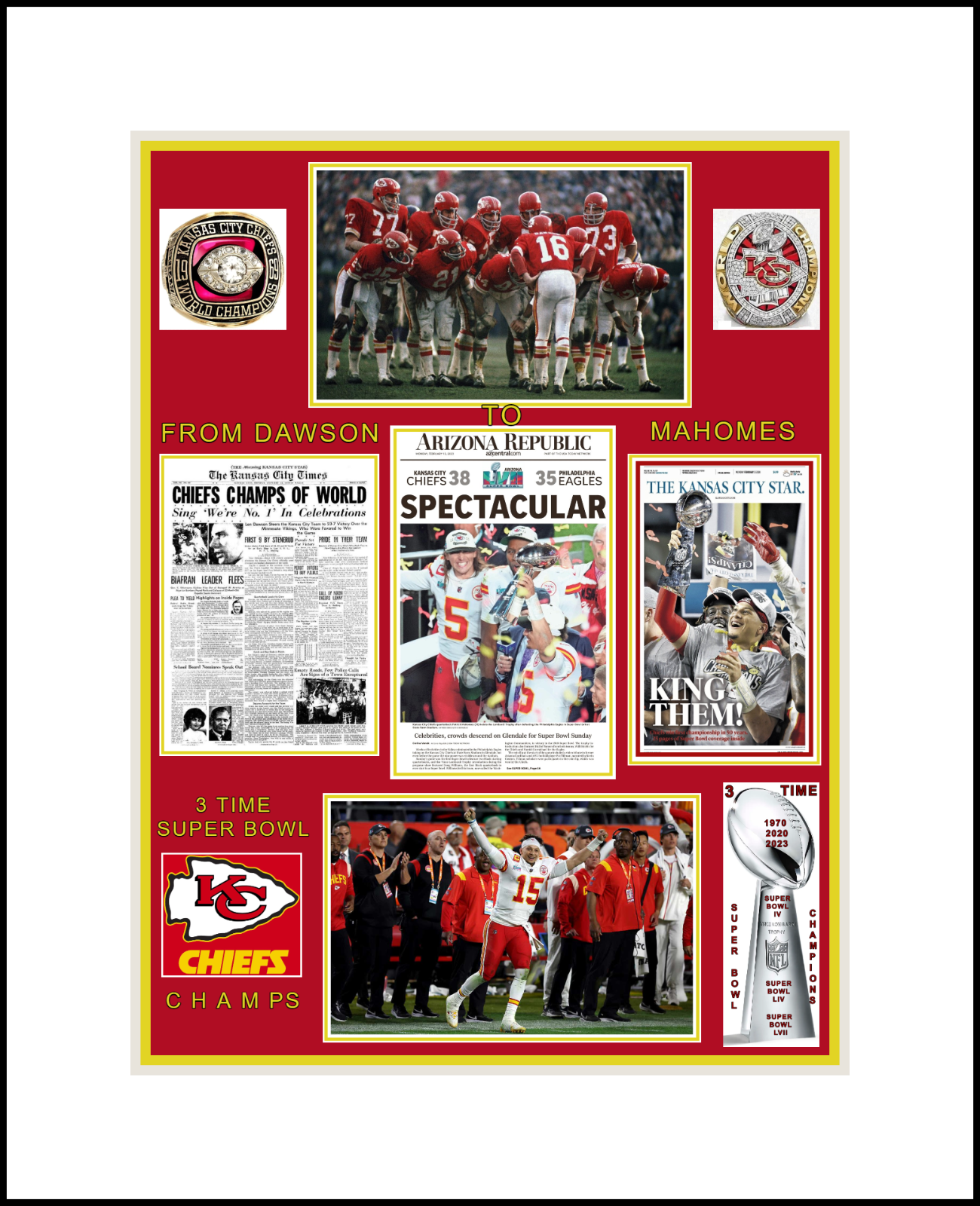 KANSAS CITY CHIEFS SB 4/SB 54/SB 57 CHAMPS MATTED PIC SHOWING NEWSPAPER ...