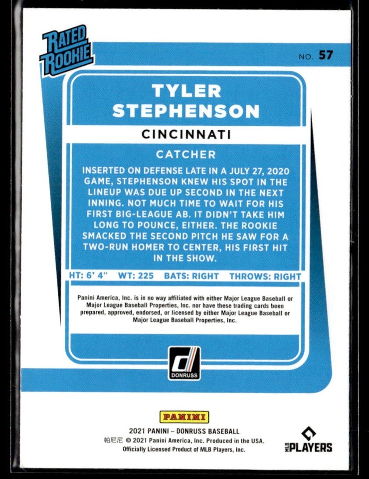2021 Donruss #57 Tyler Stephenson Holo Purple RC Baseball Card 3801L | eBay