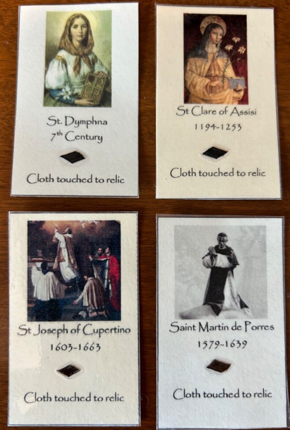 Catholic Saints homemade relic Holy cards St Dymphna Clare Martin ...