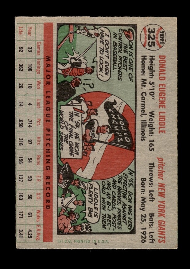 1956 Topps Set-Break #325 Don Liddle VG-VGEX *GMCARDS* | eBay