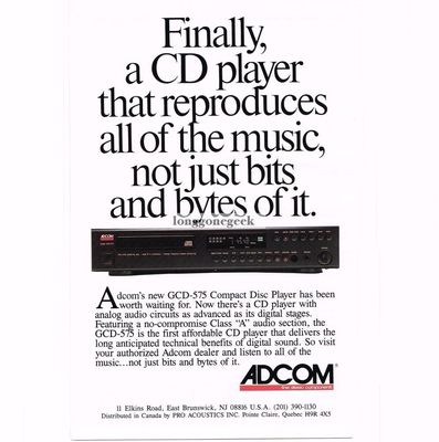 1988 Adcom GCD-575 CD Playerr Hi-Fi Stereo VINTAGE Print Ad | eBay