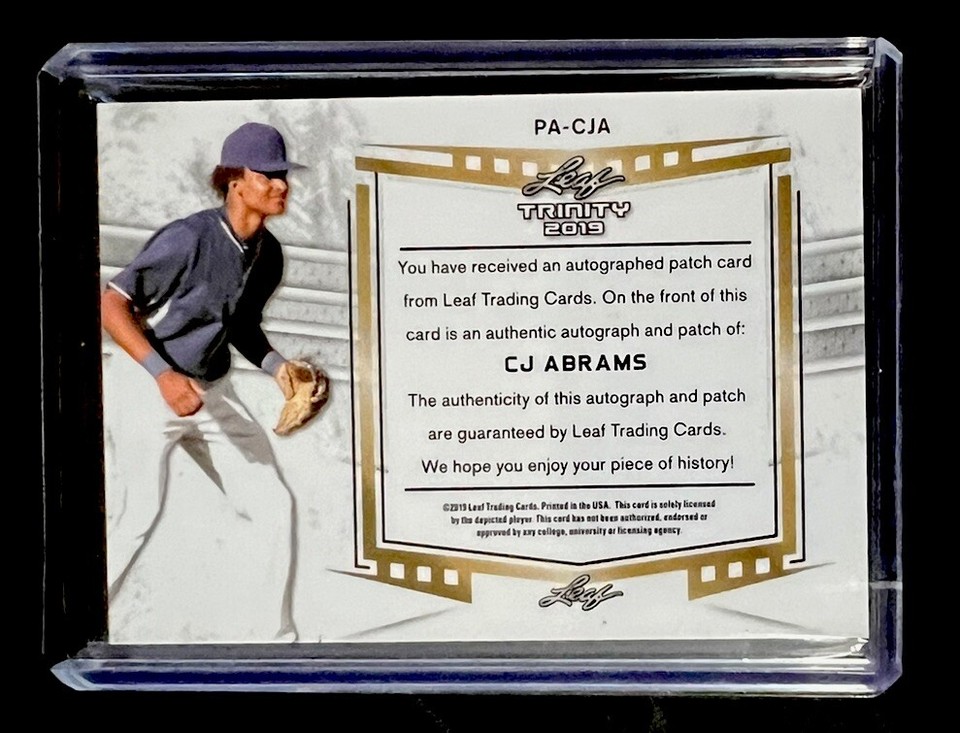 2019 Leaf Trinity C.J. Abrams RPA Ruby On-Card Auto Button Patch 7/10 ...