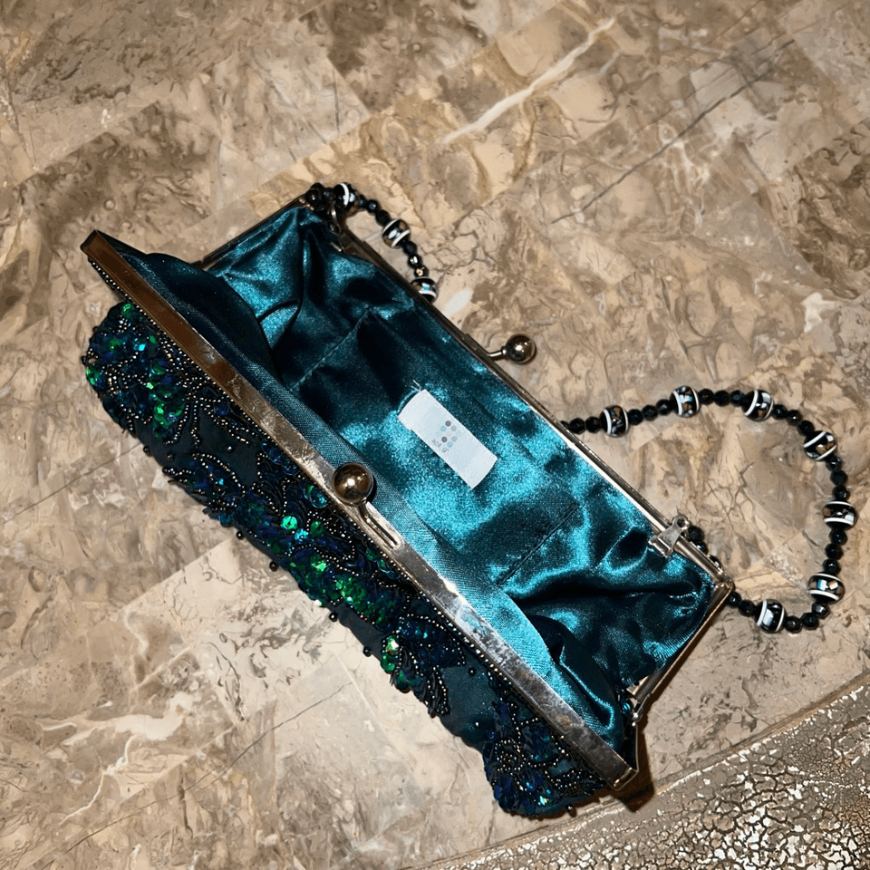Sequined evening handbag purse with beads clutch green | eBay