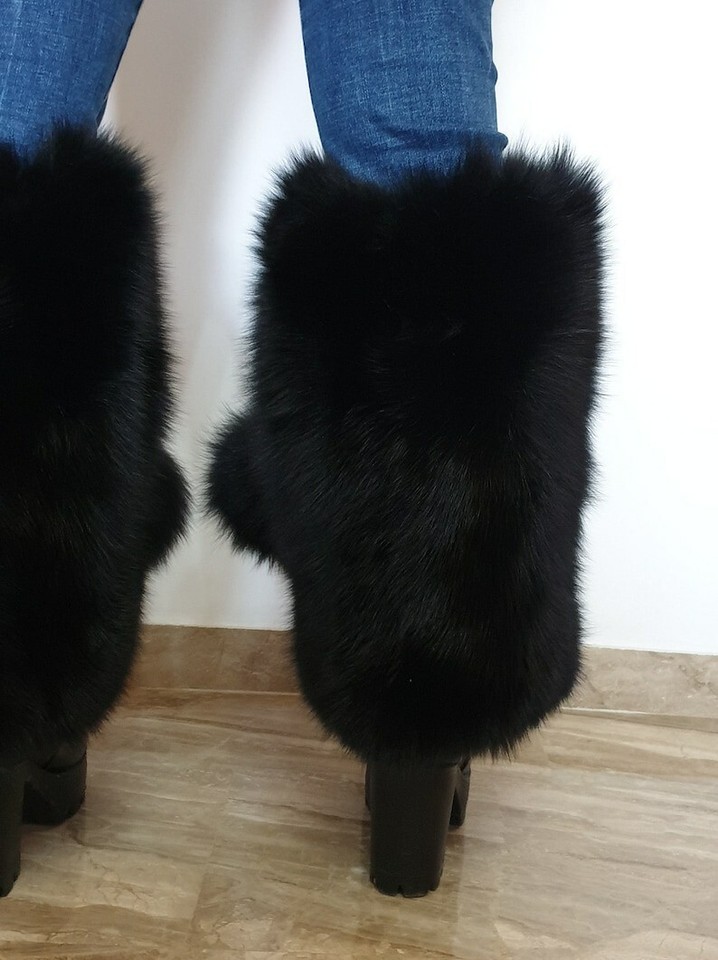 Fox fur boot cuffs,Fur leg cuffs, leg warmers,black fox fur | eBay