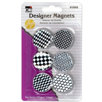 Charles Leonard Designer Button Style Magnets, Assorted Designs, Black ...
