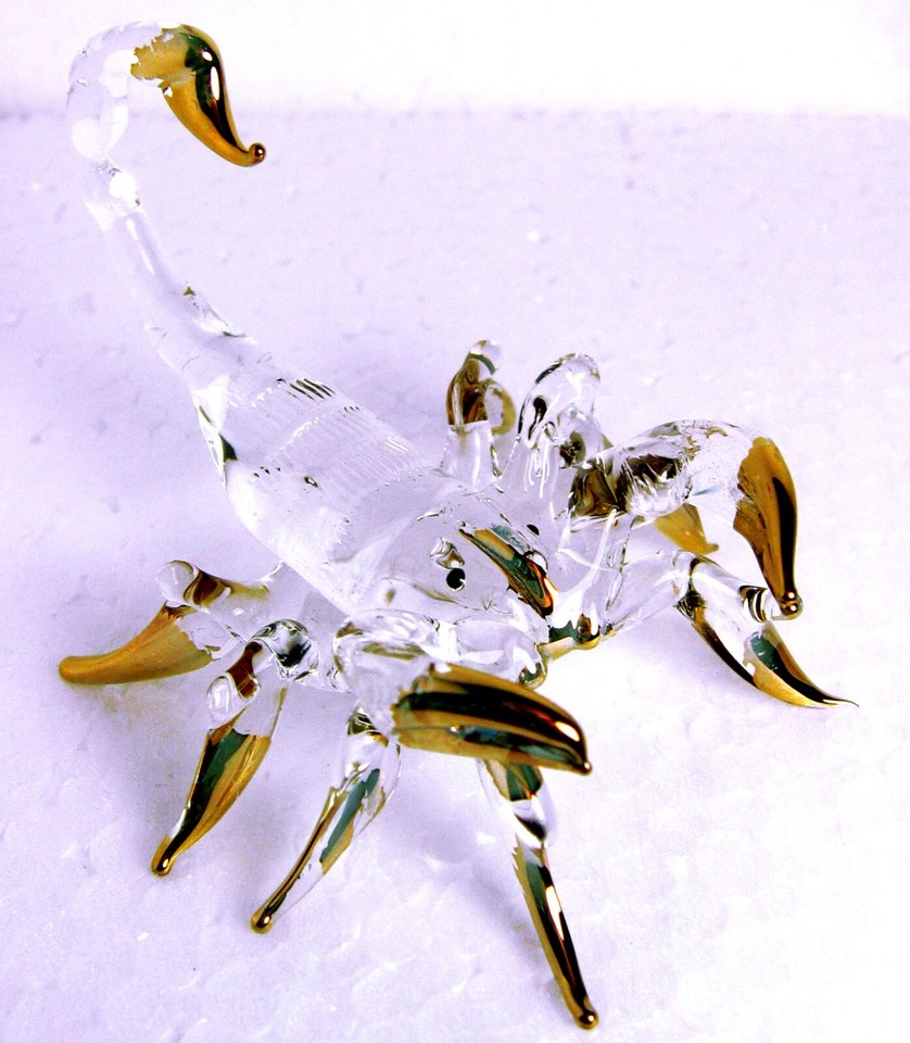 Clear glass SCORPION figurine hand blown art glass 2.25 inch Gold Trim ...
