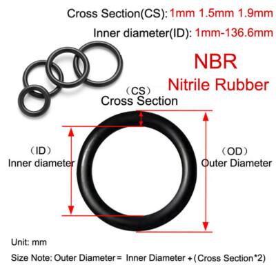 1mm 1.5mm 1.9mm Cross Section O-Rings 1-136.6mm ID NBR Nitrile Rubber ...