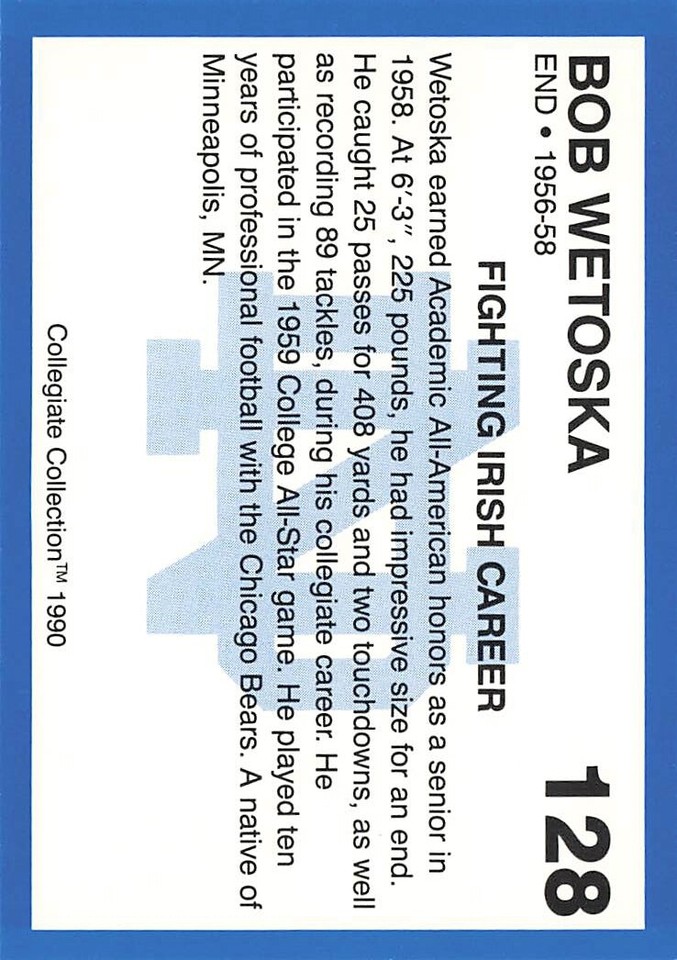 1990 Notre Dame 200 Bob Wetoska #128 | eBay