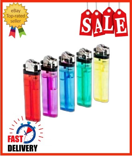 50X DISPOSABLE LIGHTERS CHILD SAFETY ADJUSTABLE FLAME ASSORTED COLOURS ...