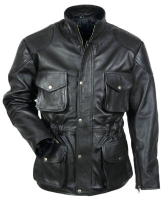 Men's Legendary Classic Black Police Jacket 100% Real Leather 3/4 ...