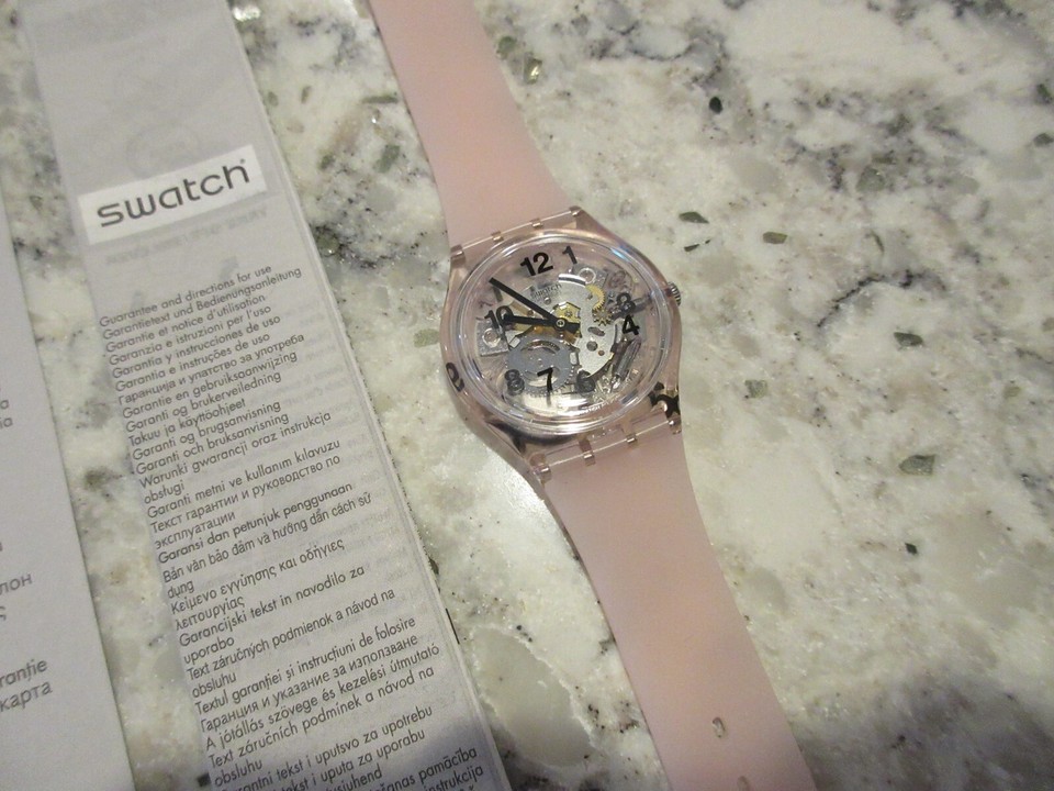 SWATCH WATCH GP158 PINK BOARD ORIGINAL PAPERS & CASE WORKING | eBay