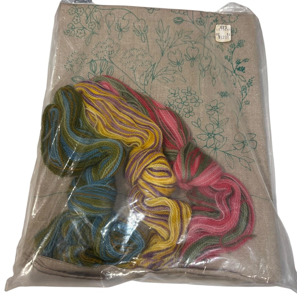 Vintage Elsa Williams Crewel Embroidery Kit Belgian Linen Flowers ...