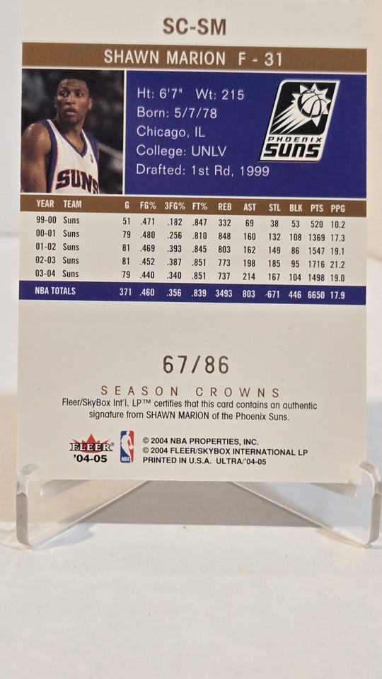 💎2004-05 ULTRA Shawn Marion🏀BRONZE SEASON CROWNS ON CARD AUTO NUMBERED ...