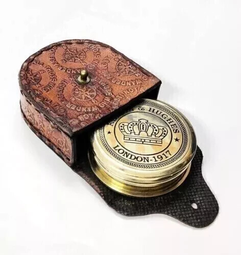 Antique Brass Compass with Leather Case Vintage Nautical Collectible ...