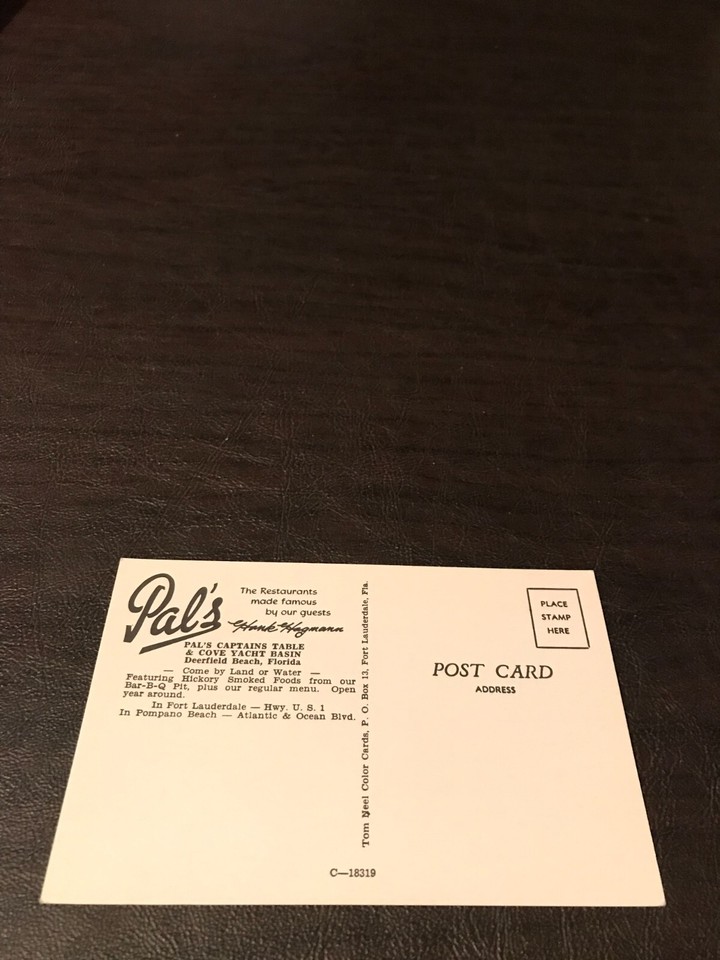 PAL'S CAPTAINS TABLE&COVE YACHT BASIN-DEERFIELD BEACH - FLA - UNPOSTED ...