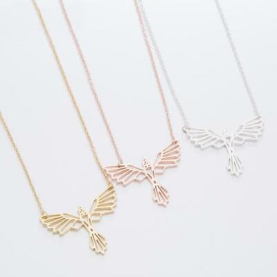 Origami Phoenix Bird Necklace Gold Rose Gold Silver 18" Rebirth ...