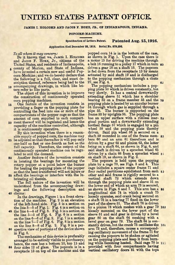 Official First Popcorn Machine US Patent Art Print- Vintage Antique ...