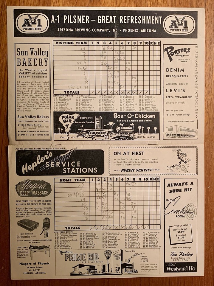 1954 NY Giants Spring Training Program – Phoenix Muni Stadium – Rare ...