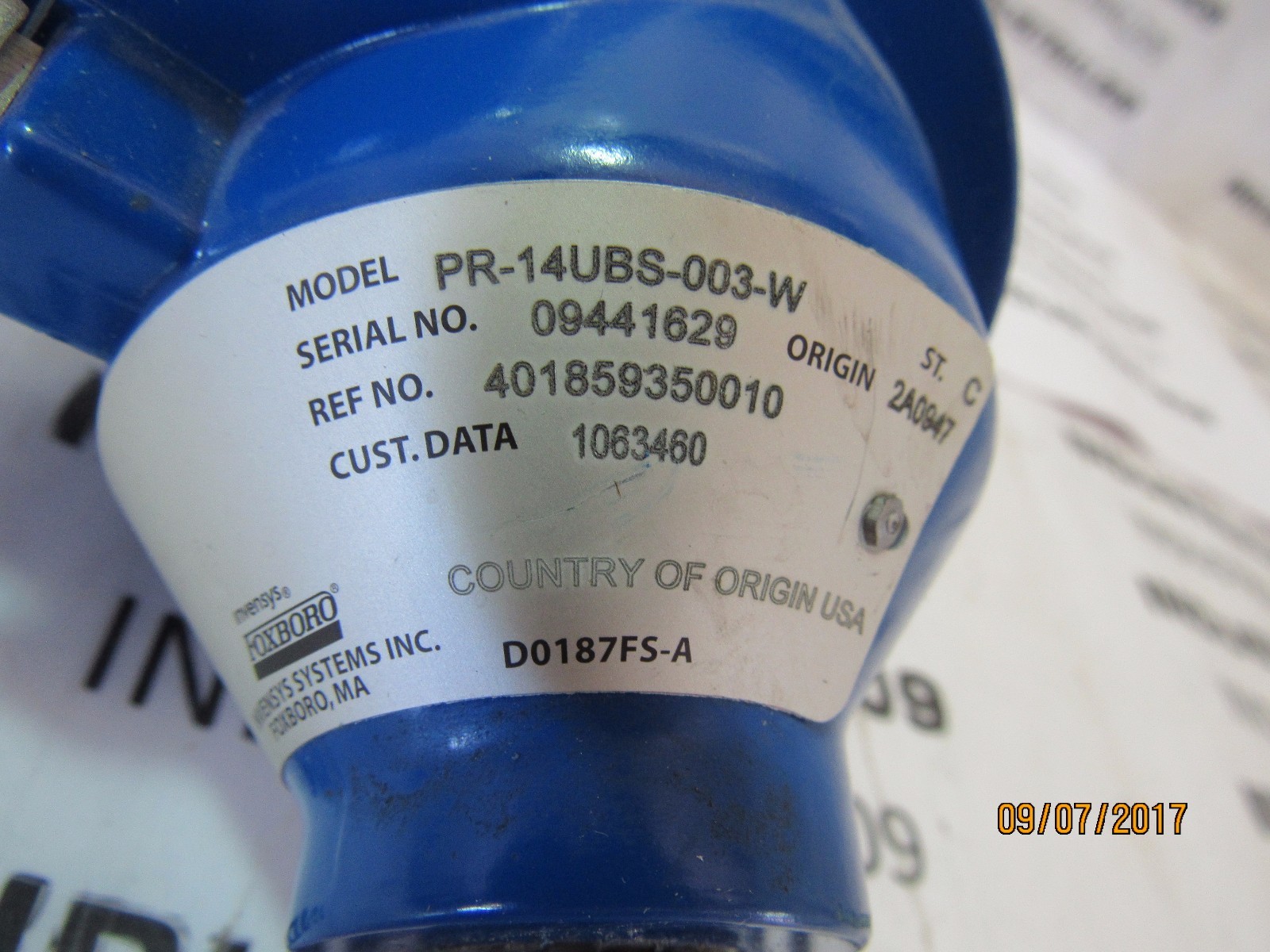 FOXBORO TRANSMITTER SENSOR PR-14UBS-003-W for sale online | eBay