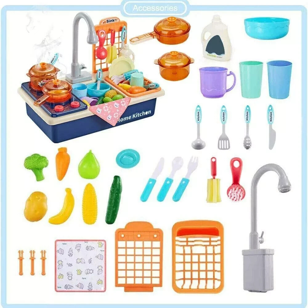 Kitchen Sink Toy running water washing Cooking Pot Pan Food Set ...