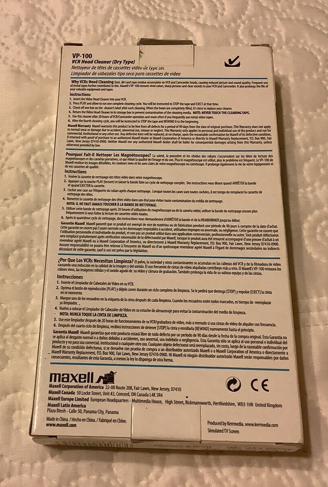 Maxell VP-100 VCR Head Cleaner VHS Dry Type Read Disc | eBay