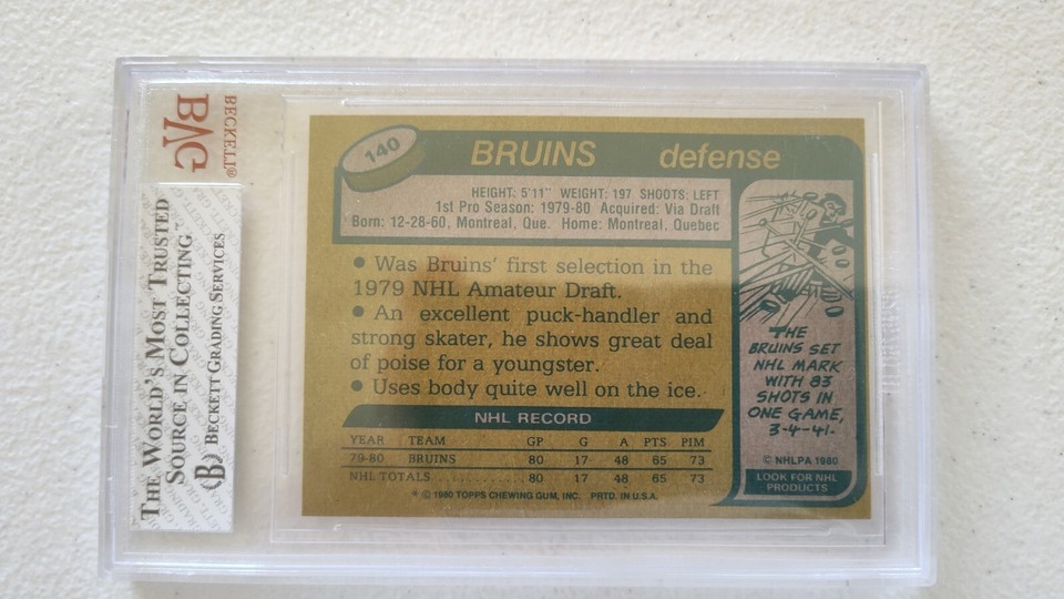 Ray Bourque 1980-81 Topps Hockey Rookie RC #140 BGS BVG Excellent Mint ...