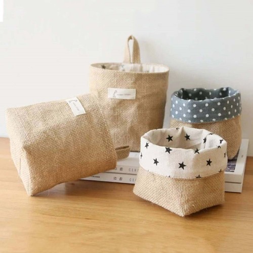 Desktop Organizer Hanging Pocket Storage Box Storage Basket Linen ...