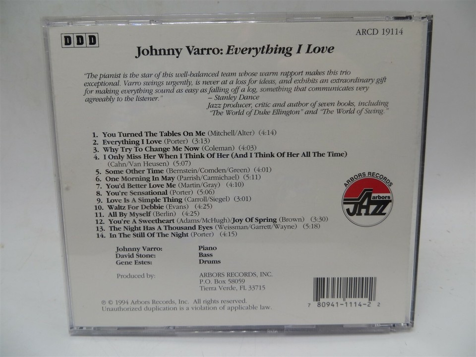 Everything I Love by Johnny Varro (CD, Oct-1996, Arbors) 780941111422| eBay