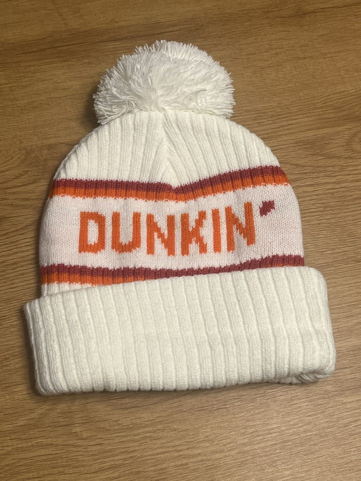 Dunkin Donuts Adult Beanie White Pom-Pom Snow Warm Winter Hat | eBay