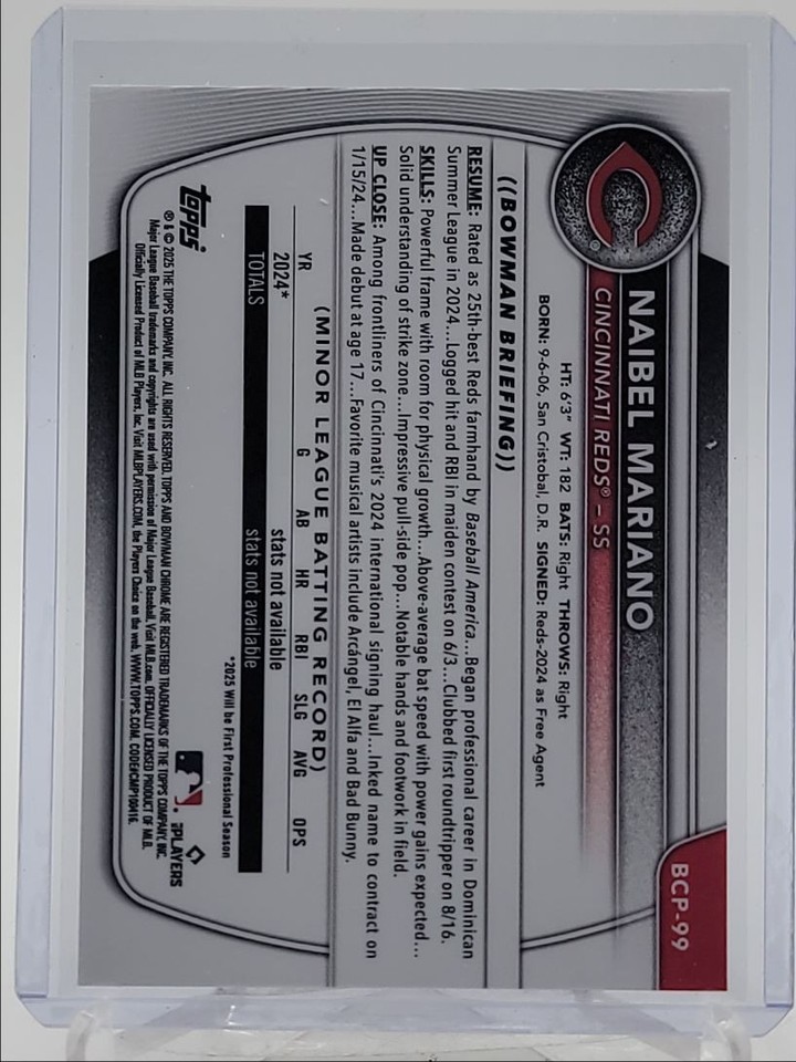 NAIBEL MARIANO 2025 BOWMAN CHROME 1ST SAPPHIRE YELLOW REDS /75 Q4586 | eBay