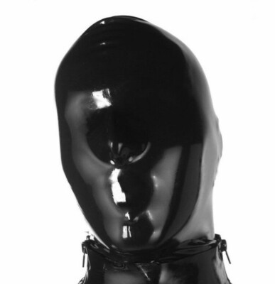 Black Latex Rubber Gummi Hood Mask Full Face Zipper Nose Holes Natural ...